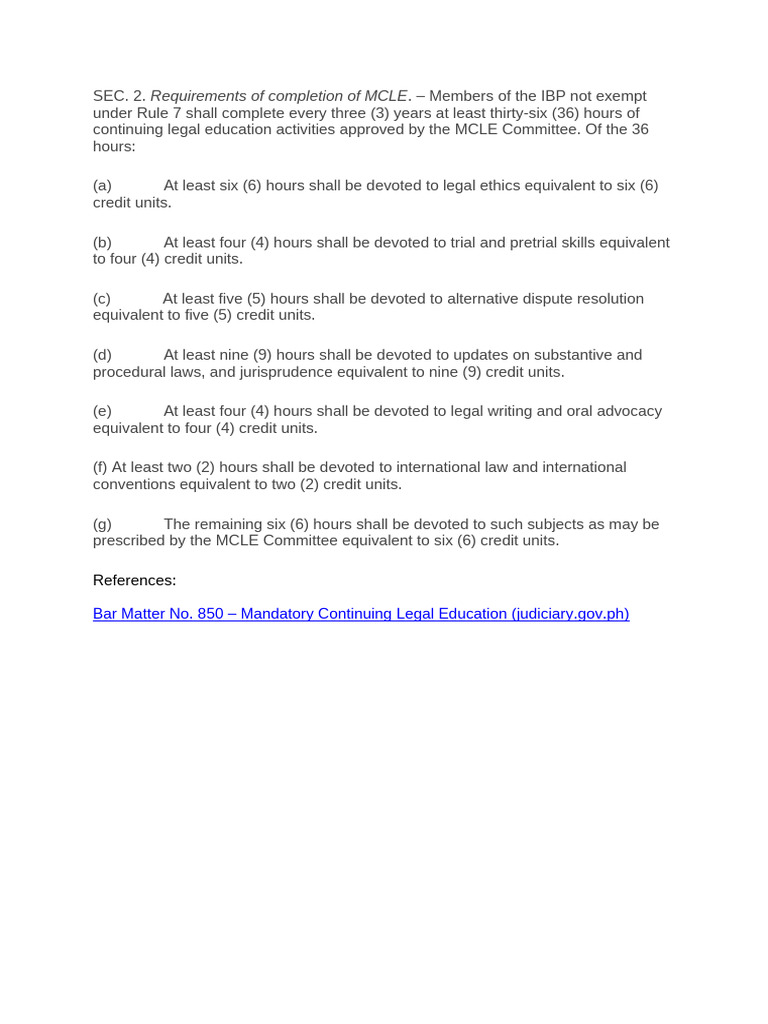 MCLE Breakdown of Hours | PDF