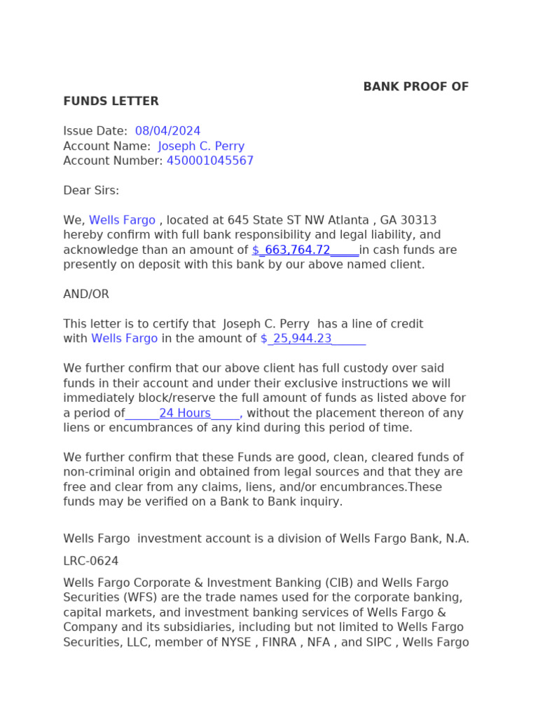 Proof of Funds Letter Template 05 | PDF
