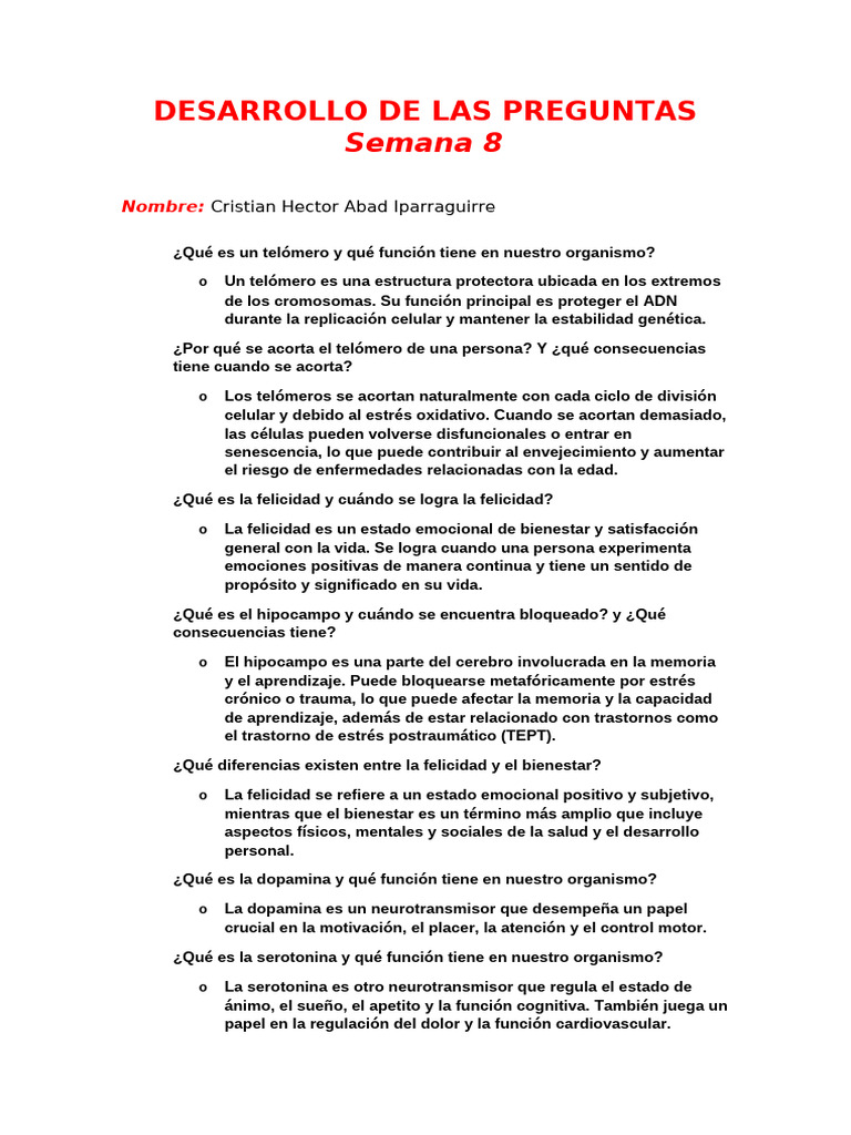 DESARROLLO DE LAS PREGUNTAS | PDF