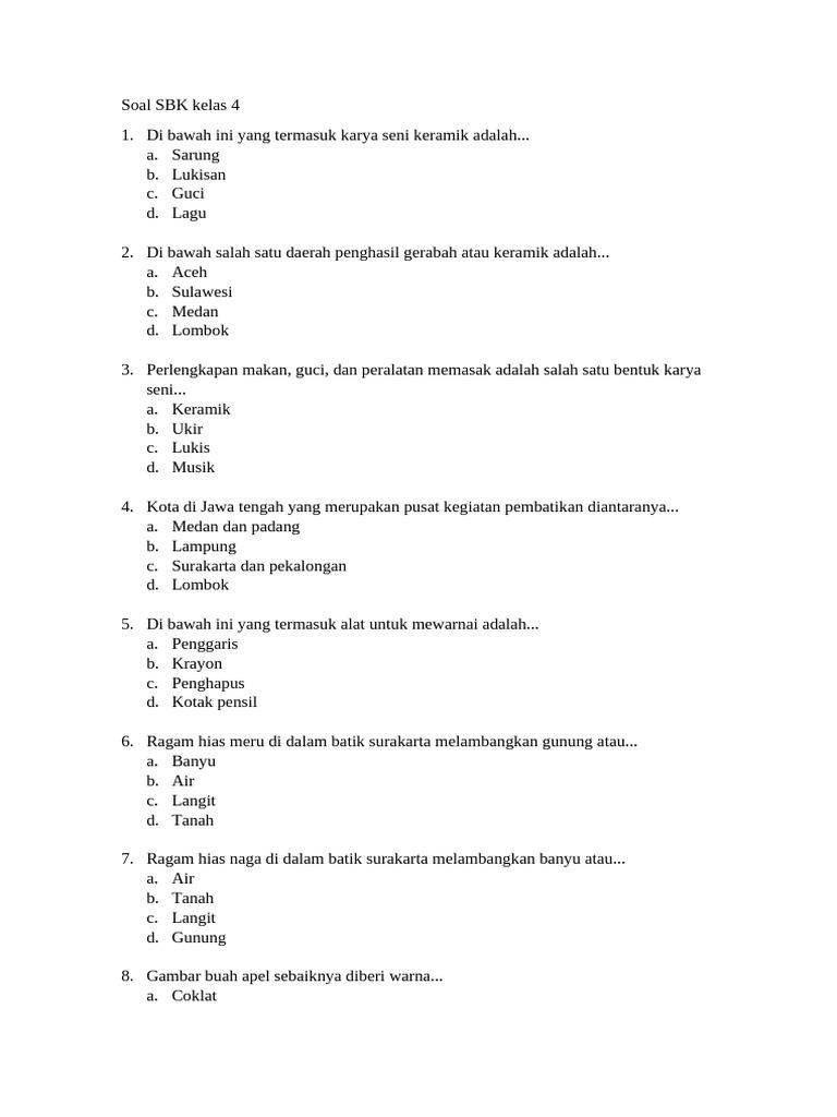 Soal SBK Kelas 4 | PDF