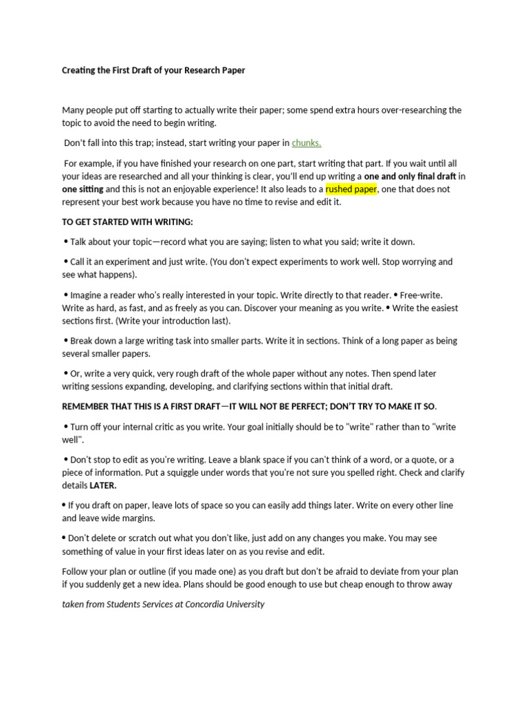 Creating The First Draft of Your Research Paper | PDF