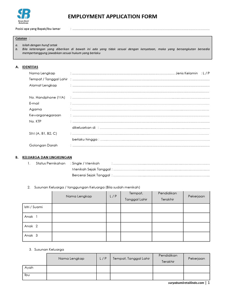 Form Lamaran Kerja (FLK) | PDF