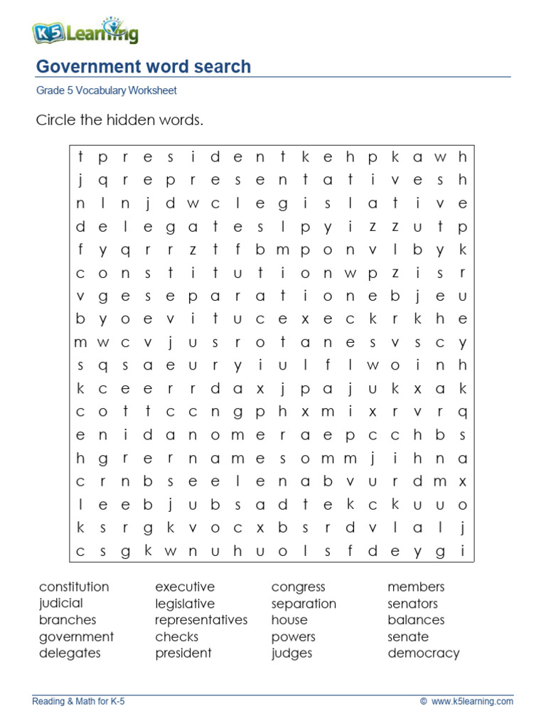 Grade 5 Government Word Search | PDF | Political Charters | Forms Of ...