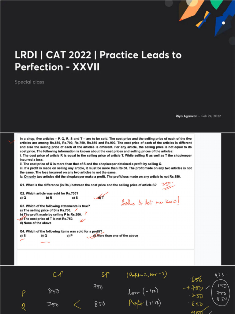 LRDI CAT 2022 Practice Leads to Perfection XXVII With Anno | PDF