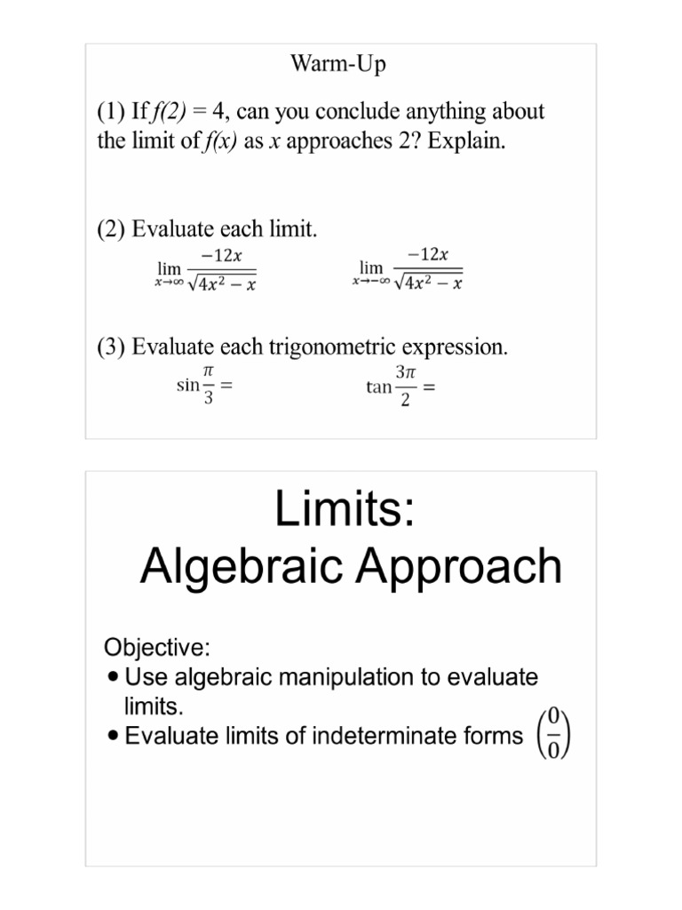 3 Limits Algebraically Indeterminate Form | PDF