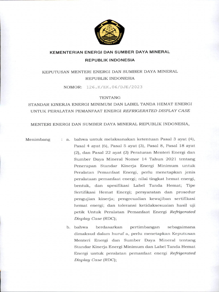 2023 - Keputusan Menteri ESDM No. 126.K - EK.06 - DJE - 2023 Tentang SKEM Dan LTHE Untuk RDC | PDF