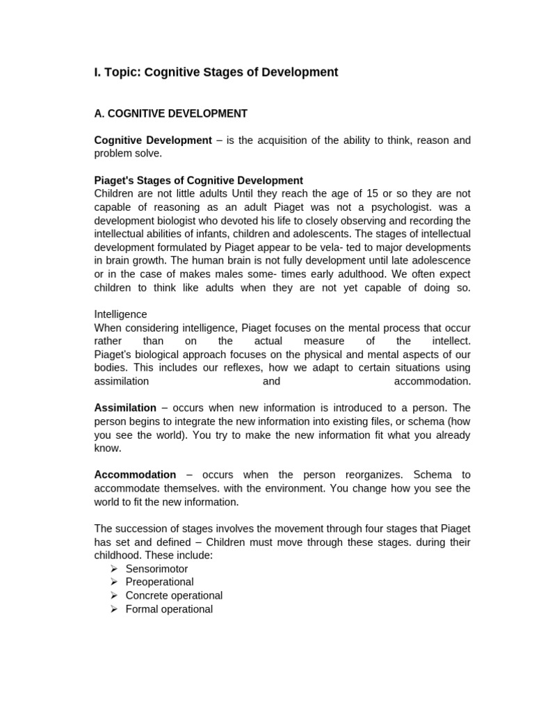 Detailed Cognitive Dev | PDF | Cognitive Development | Career & Growth