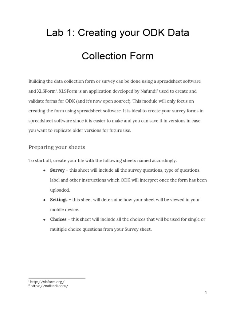Data Collection Lab2 Creating Odk Data Collection Form | PDF