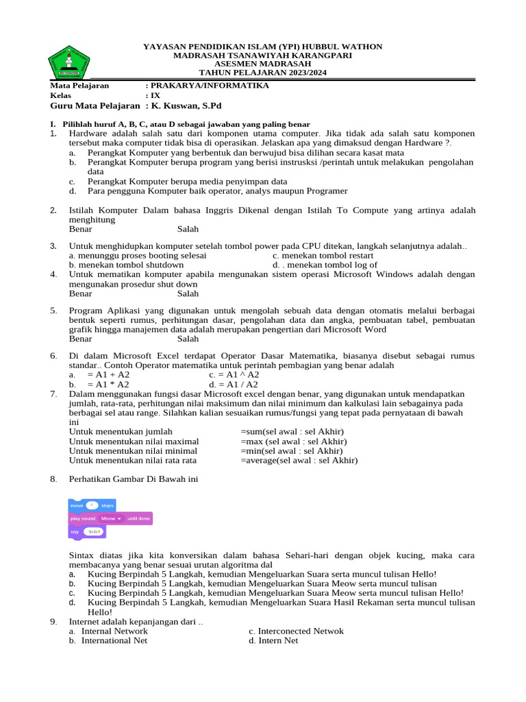 Soal Um Prakarya - Informatika 2023 | PDF