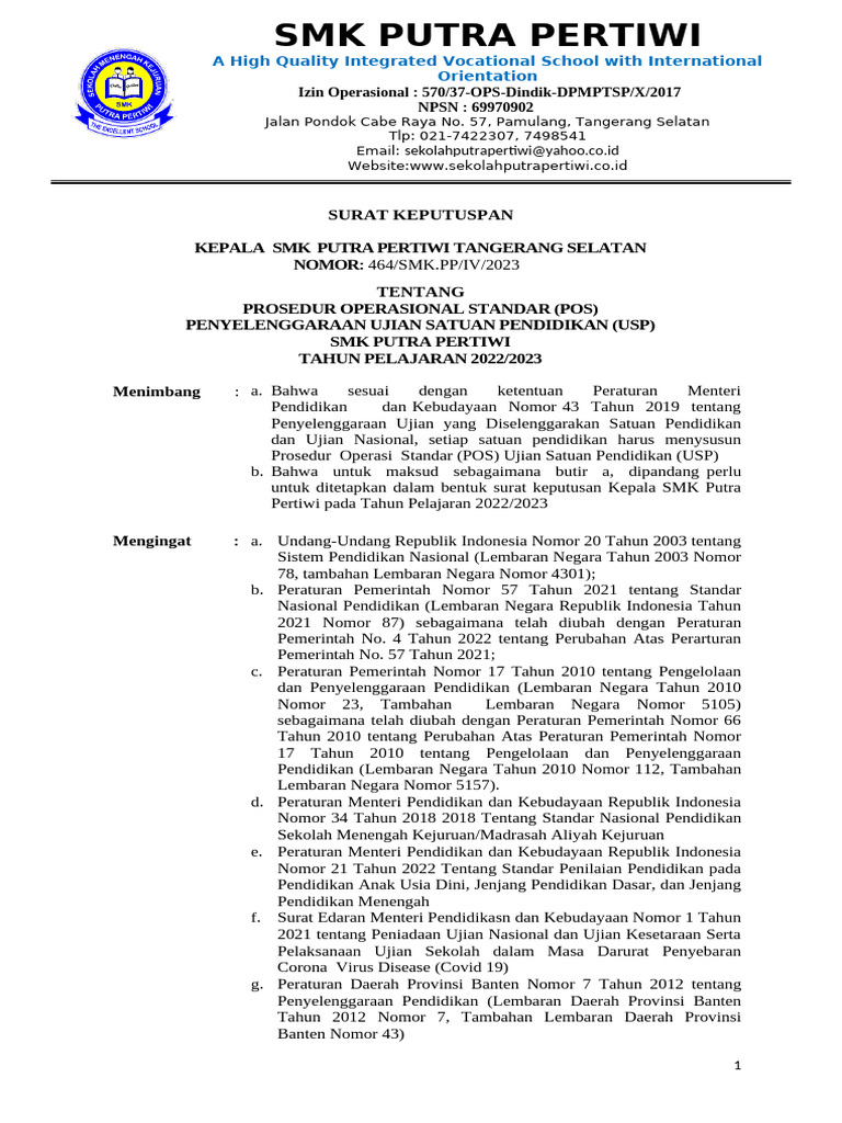 Alternatif POS USP TP 2022 2023 | PDF