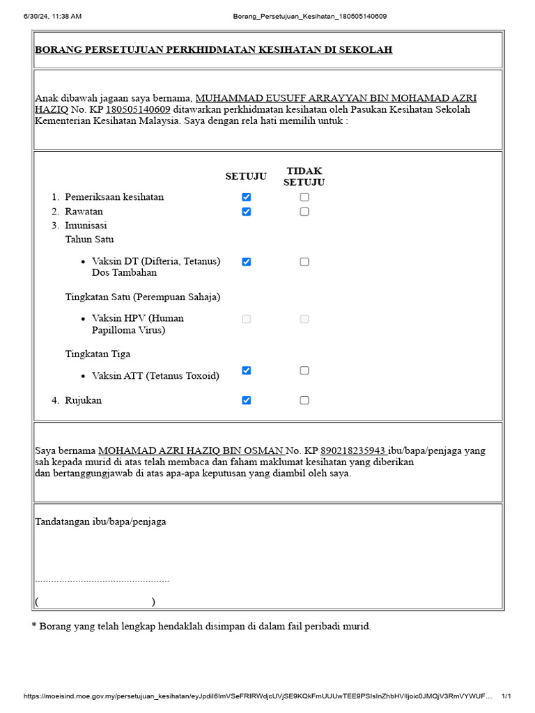 Borang Persetujuan Kesihatan 180505140609 | PDF