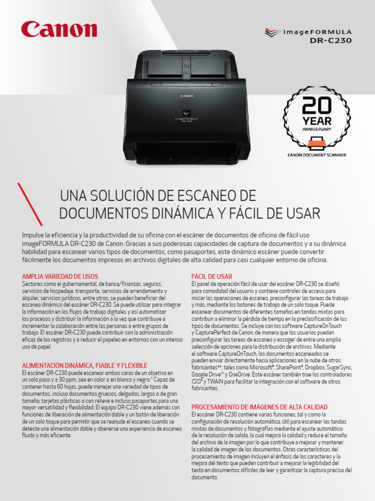 Scanner Canon imageFORMULA DR-C230 | PDF