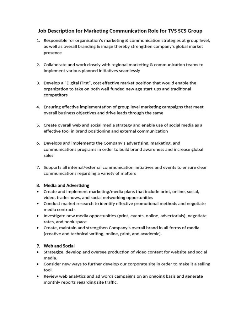 JD - Marketing Communication 3 | PDF | Marketing | Career & Growth