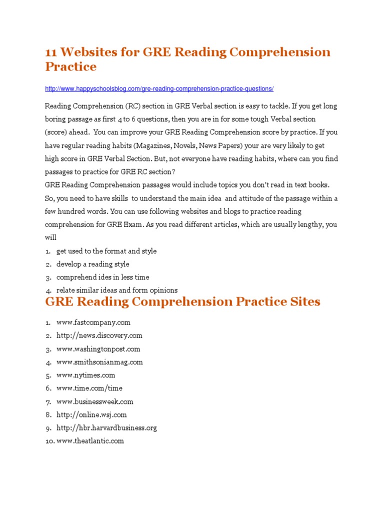 11 Websites For GRE Reading Comprehension Practice | PDF | Graduate ...