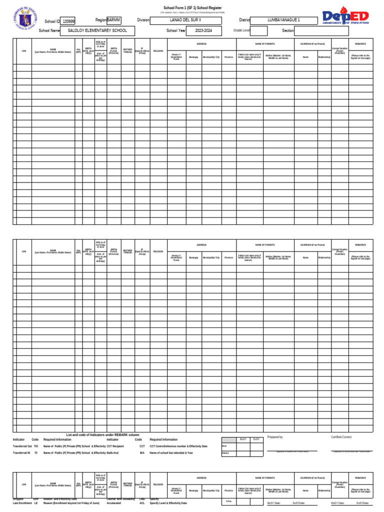 SF2 Blank Form | PDF