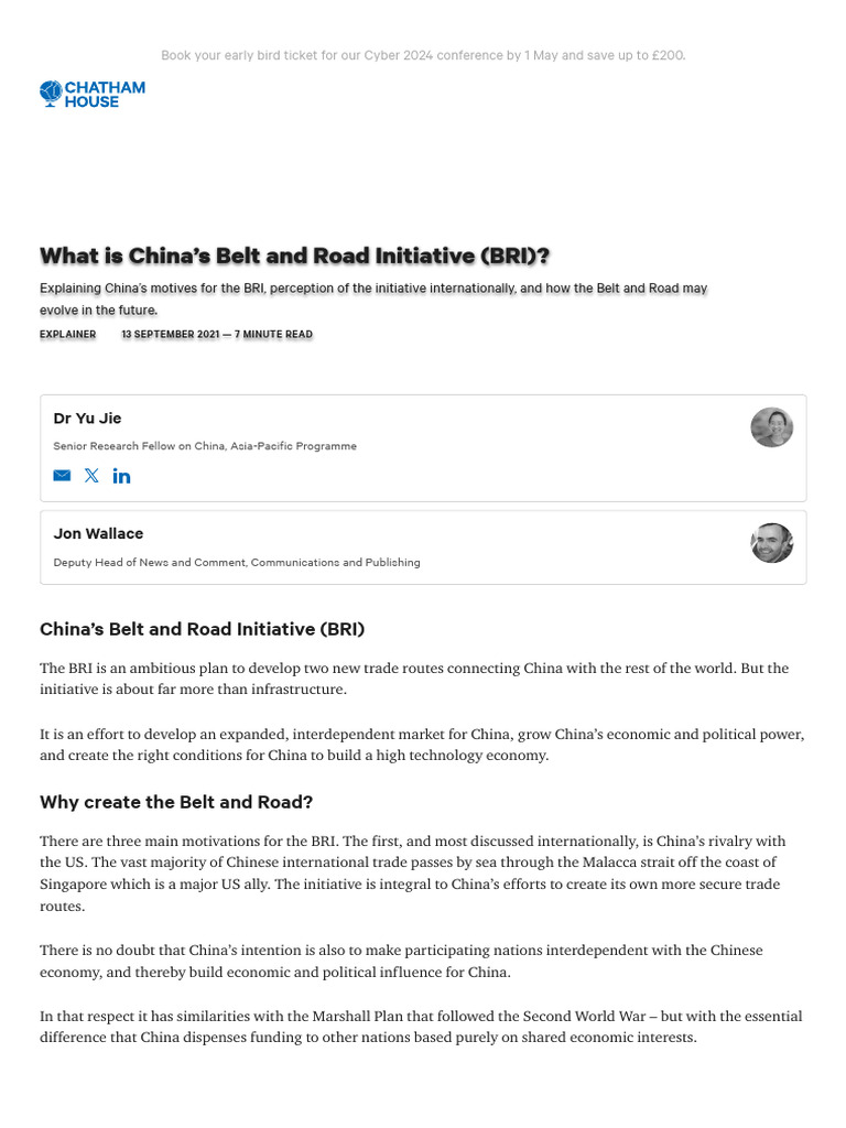 What Is China's Belt and Road Initiative (BRI) - Chatham House ...