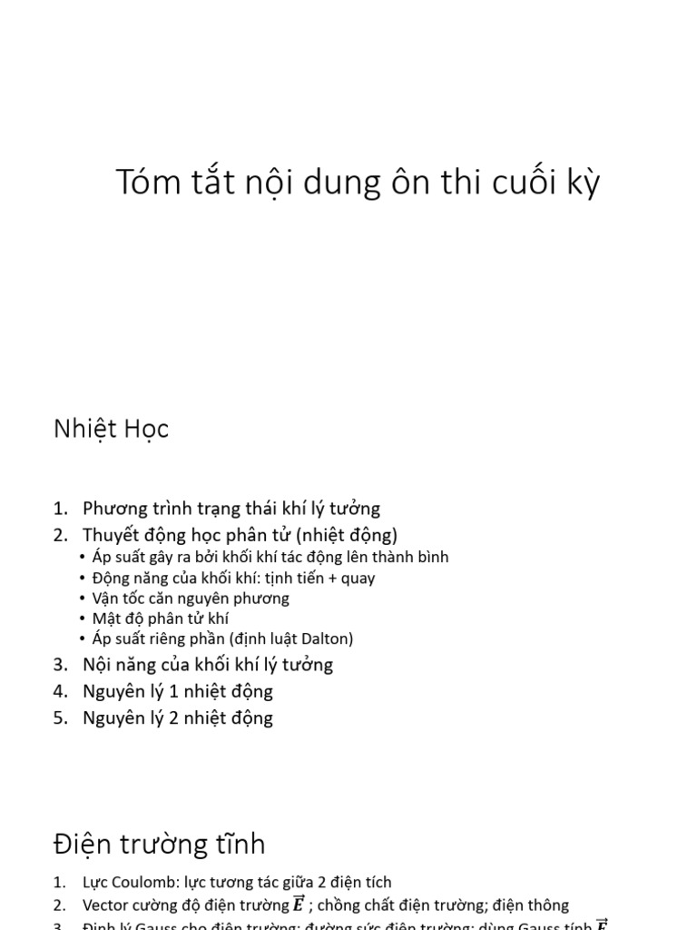 VL1 - Tóm tắt nội dung ôn thi cuối kỳ | PDF