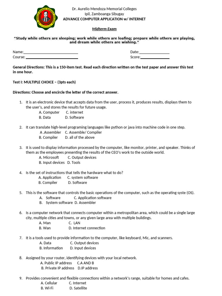 Cherry Ann Test Questionaire | PDF