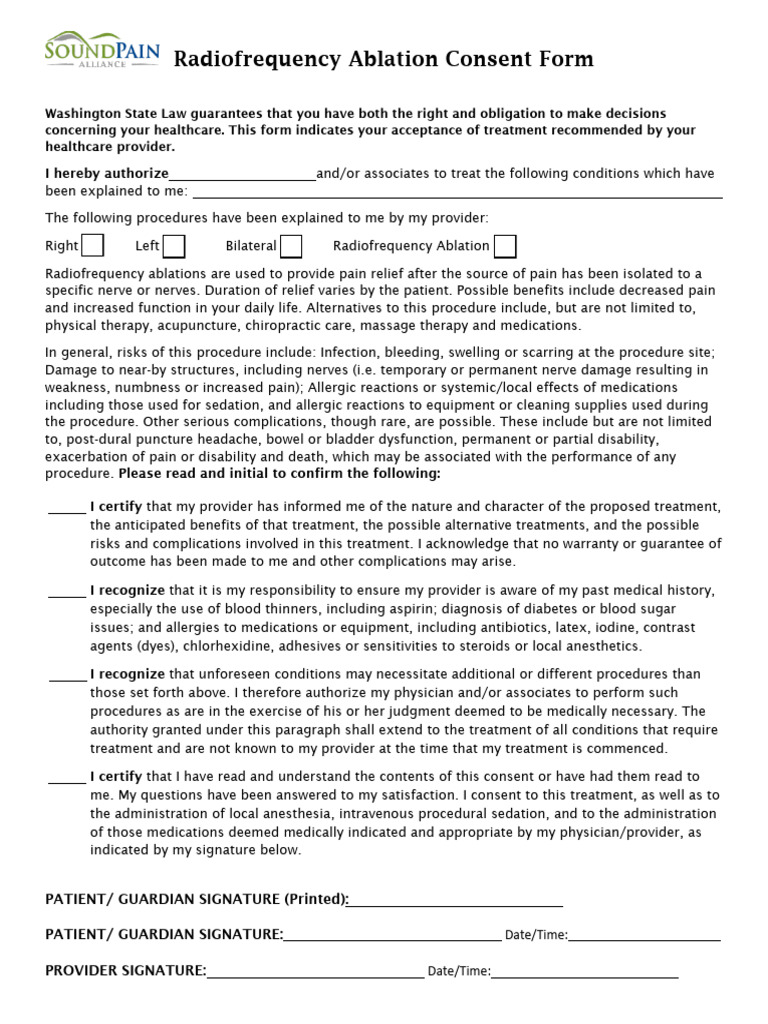 SPA Radiofrequency Ablation Consent FIllable | PDF