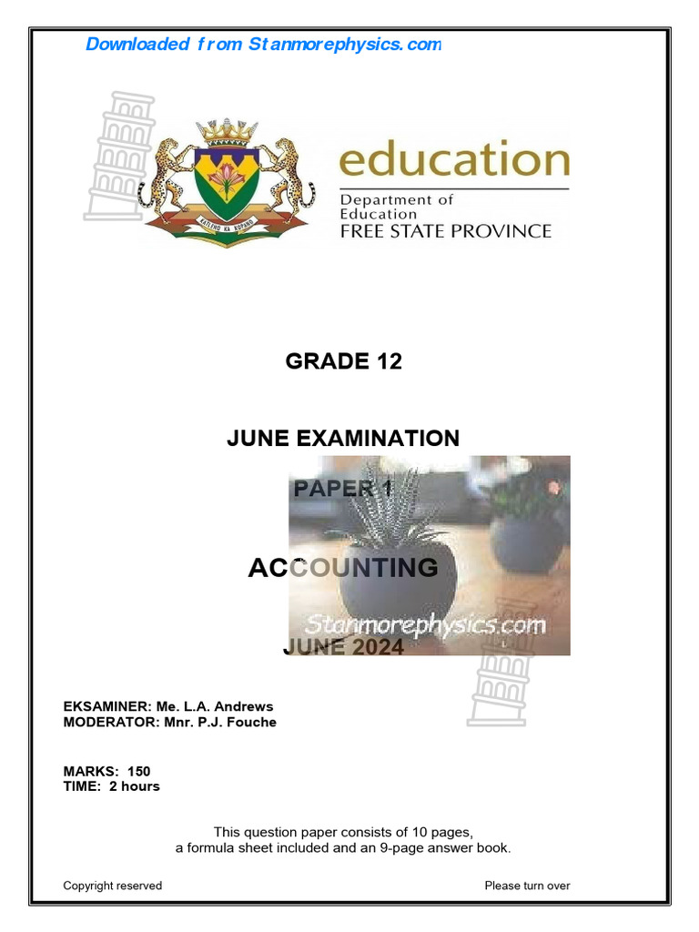 FS Accounting Grade 12 June 2024 P1 and Memo | PDF | Dividend | Auditor ...