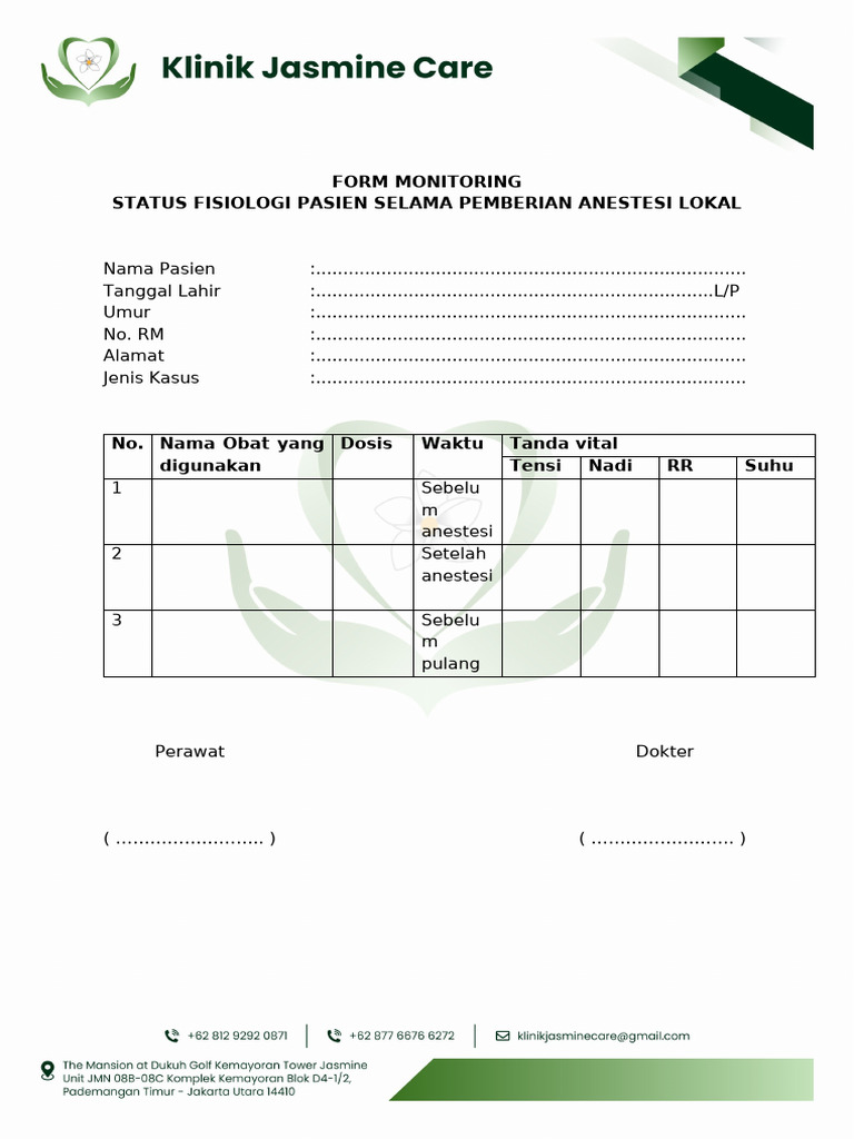 Formulir Monitoring Status Fisiologi Pasien Selama Pemberian Anestesi ...