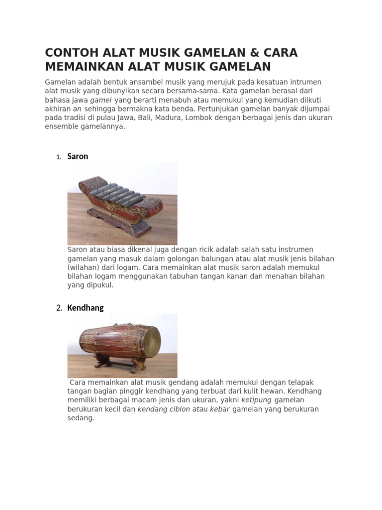 Contoh Alat Musik Gamelan | PDF