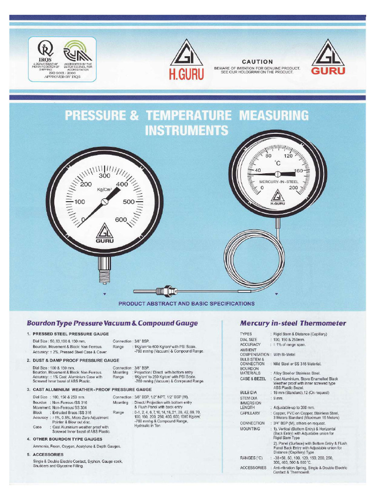H-Guru Pressure Gauge Catalogue | PDF