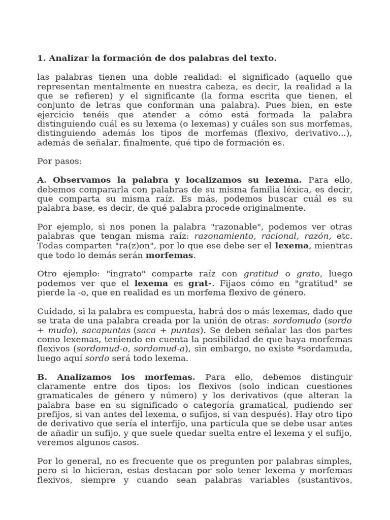 Morfología Formación De Palabras Pdf Palabra Numero Gramatical