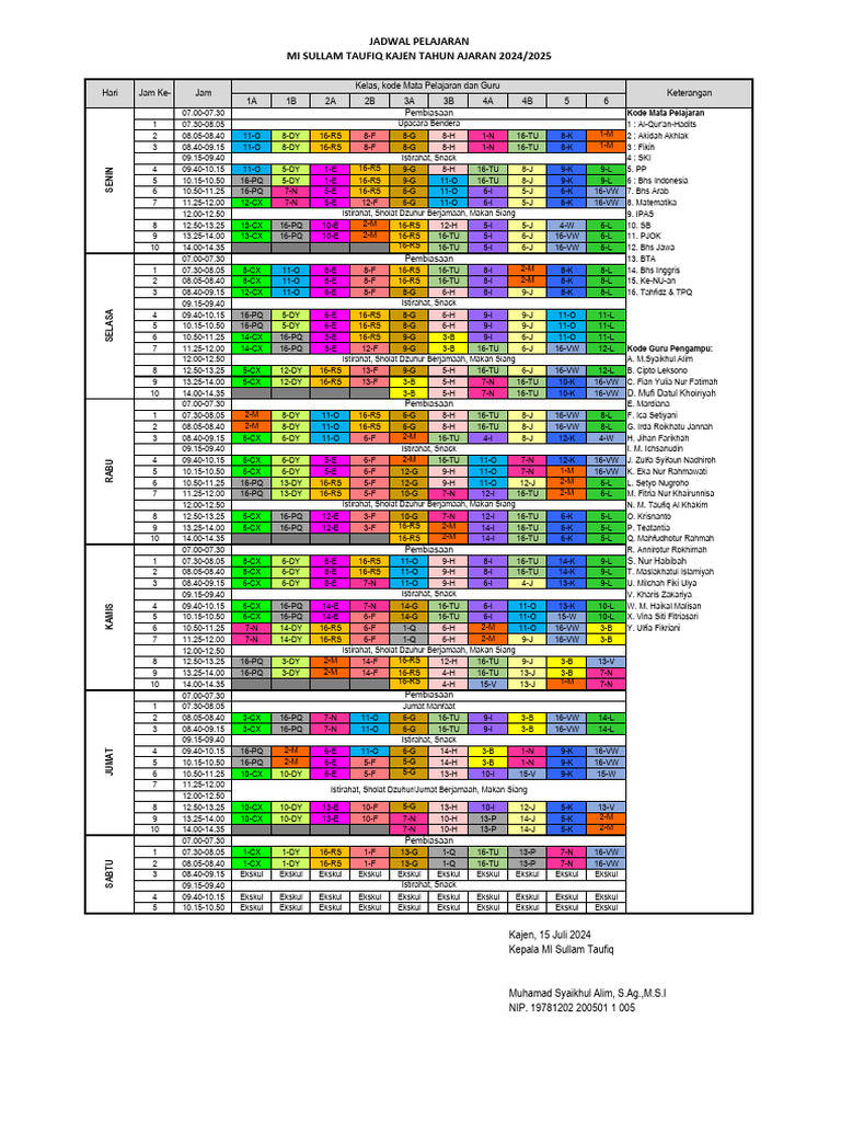 Draft Jadwal Pelajaran 2024-2025 Revisi | PDF