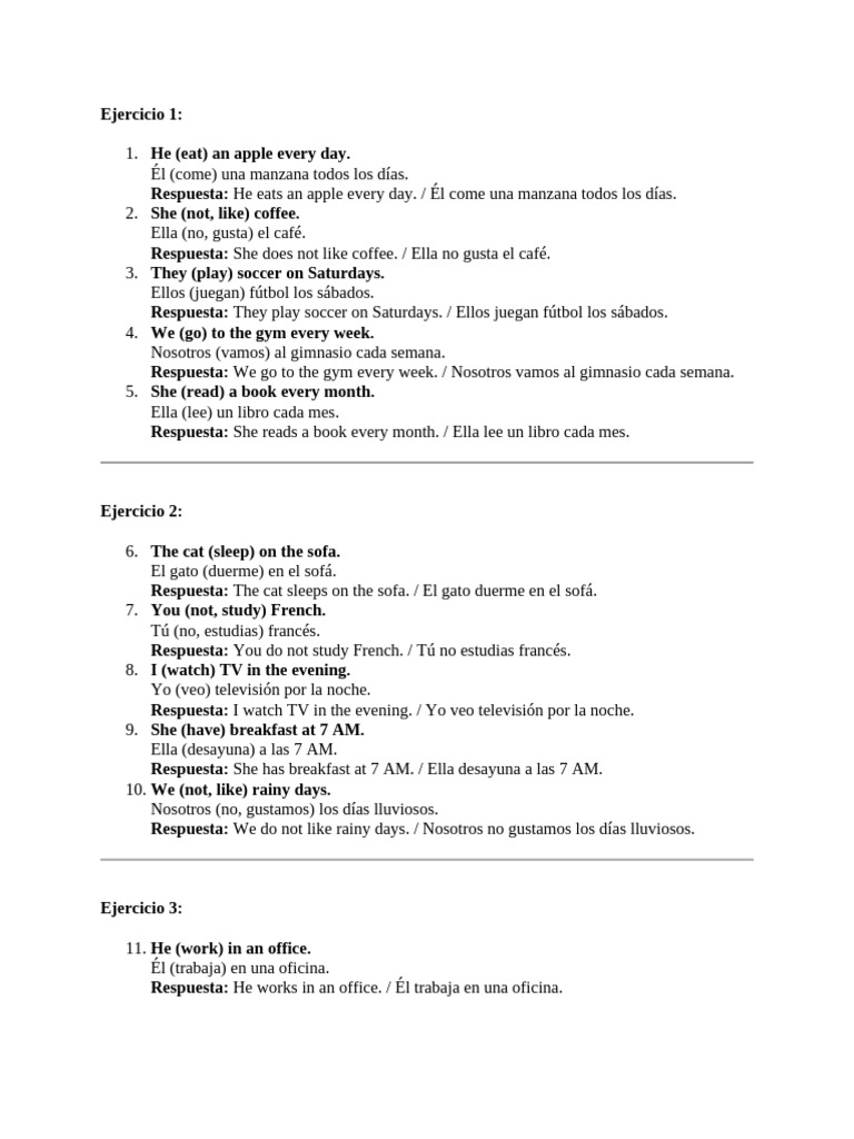 Ejercicio Simple Present | PDF