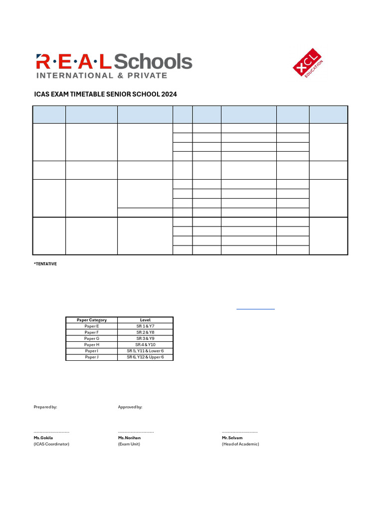 Exam Timetable - ICAS 2024 - 1 | PDF