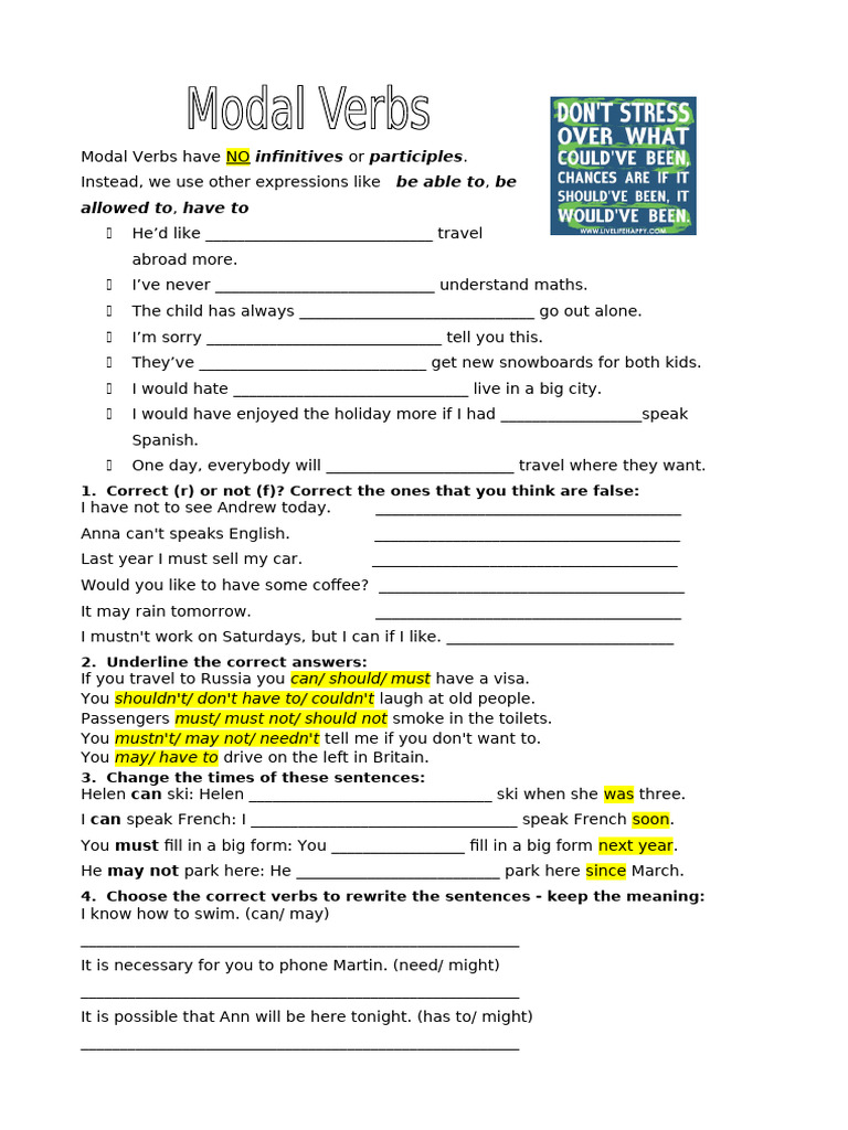 Modal Verbs Von E Exercises | PDF