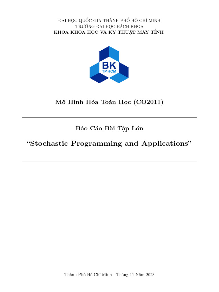 Mathematical Modeling Assignment Stochastic Programming and Applications | PDF