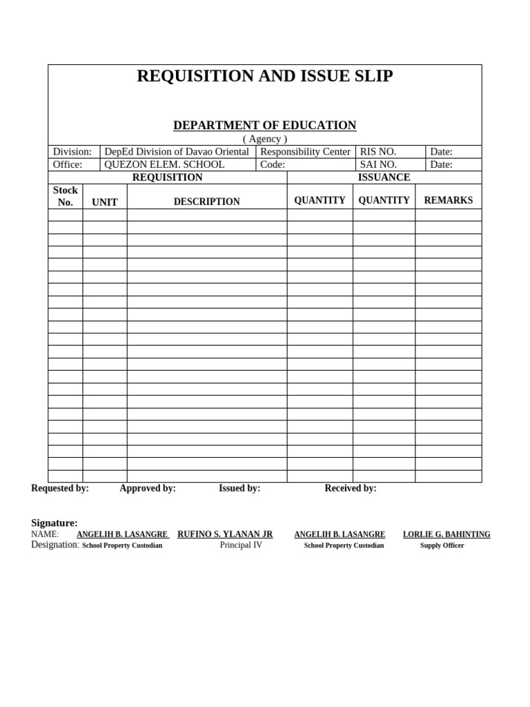 Requisition Slip DORECO | PDF