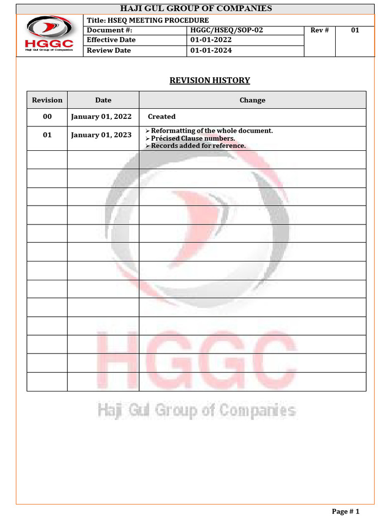 HSEQ Meeting Procedure (HGGC) | PDF