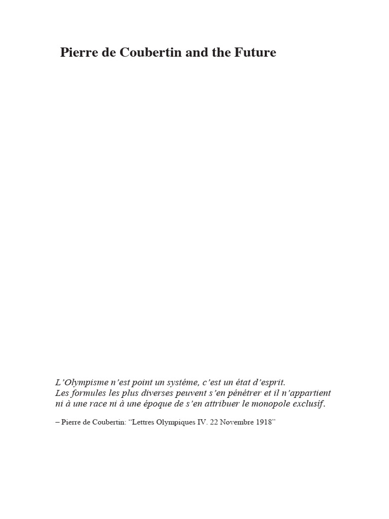 Pierre de Coubertin and the Future | PDF