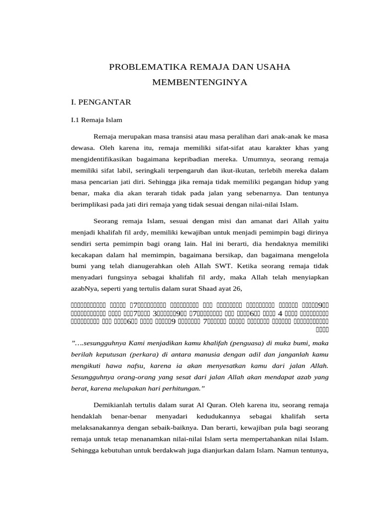 Problematika Remaja Dan Usaha Membentenginya | PDF