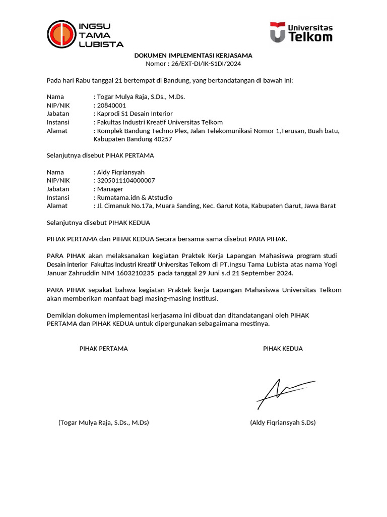 TEMPLATE IA - PKL - MAGANG - Based MOU - MOA | PDF