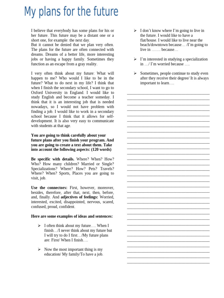 My Future Plan (Writing Activity) | PDF