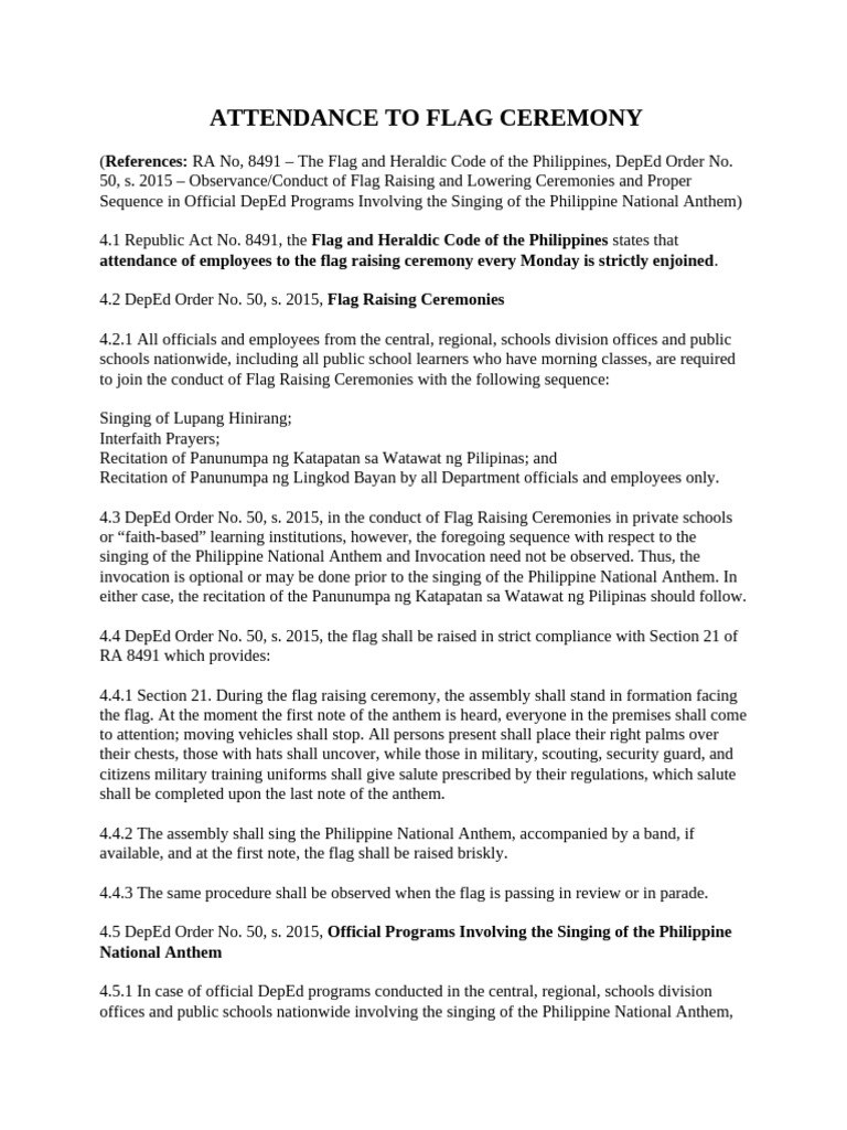 Attendance To Flag Ceremony | PDF