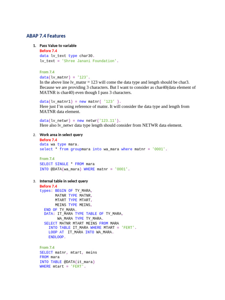 ABAP 7.4 Features Reddy Selected PDF | PDF | Computer Programming | Software Engineering