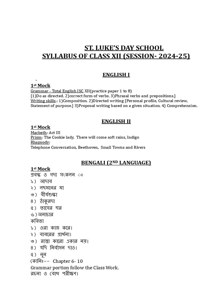 Class Xii Updated Half-Yearly Exam. Syllabus 2024 | PDF