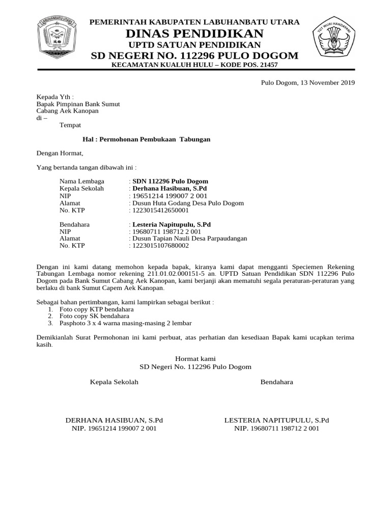 SURAT PERMOHONAN PERGANTIAN SPESIMEN TABUNGAN | PDF