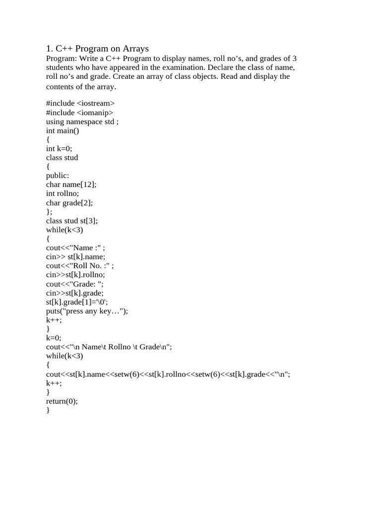 C ++ Program On Arrays | PDF