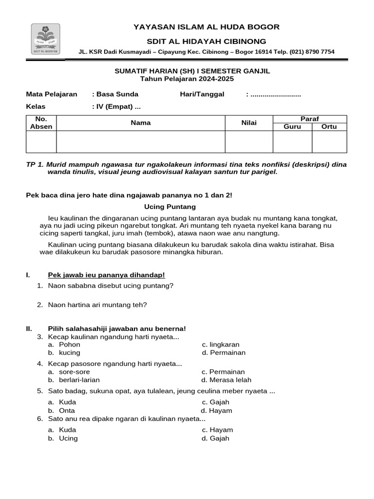 KUMER - PH - SUNDA - BAB - 11) - Kelas 4 | PDF