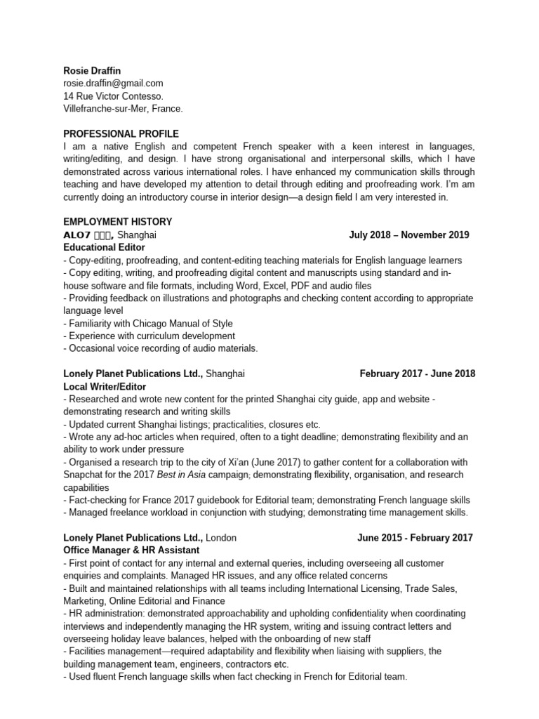 Rosie Draffin CV 2019 | PDF