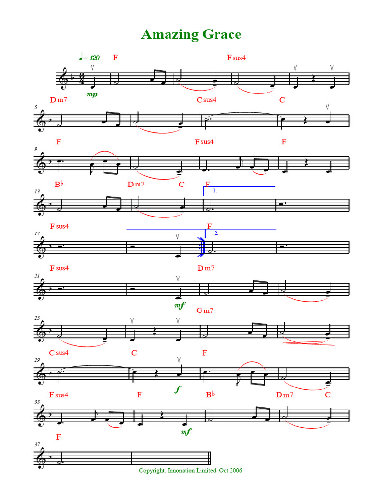 Amazing Grace in F - DM | PDF