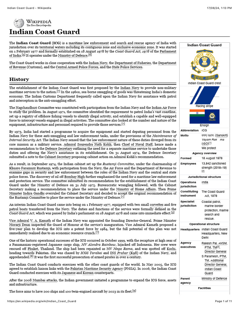 Indian Coast Guard - Wikipedia | PDF