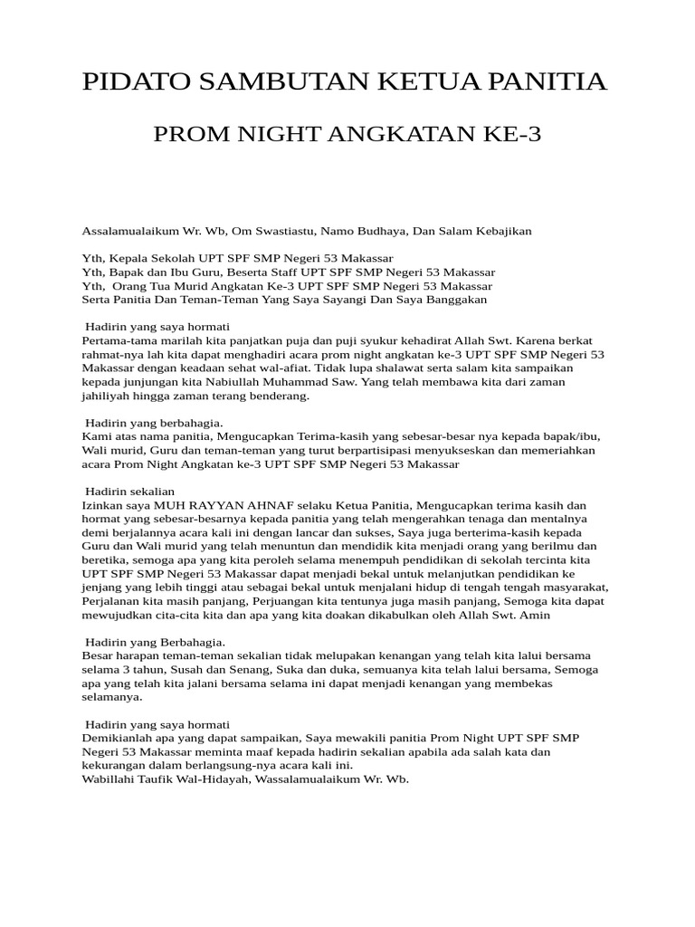 Pidato Sambutan Ketua Panitia (Rayyan) | PDF