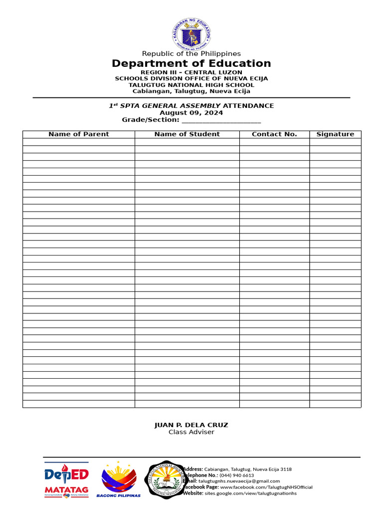 SPTA Attendance Sheet | PDF